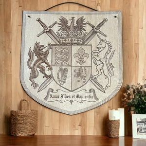 Custom Engraved Family Crest Shield: Natural Birch Wood Coat of Arms - Etsy