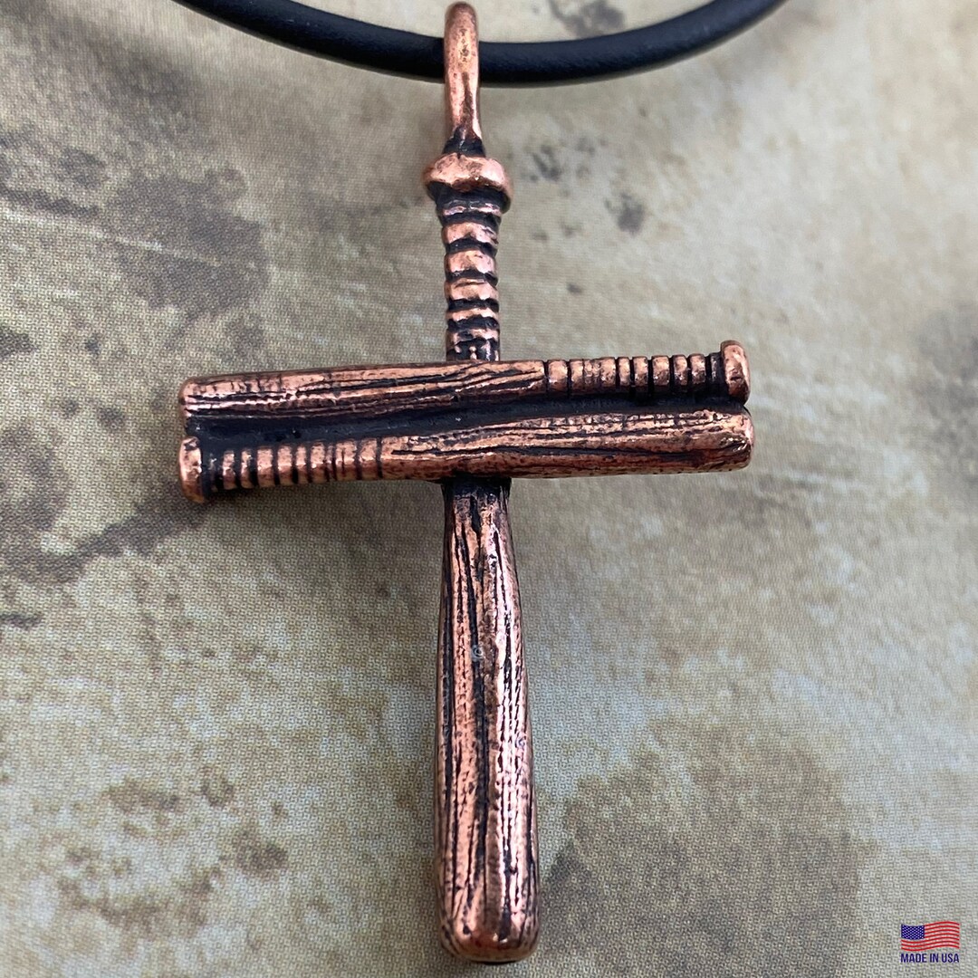 Baseball Bat Cross on Soft Black Cord Necklace Antique Copper Softball ...