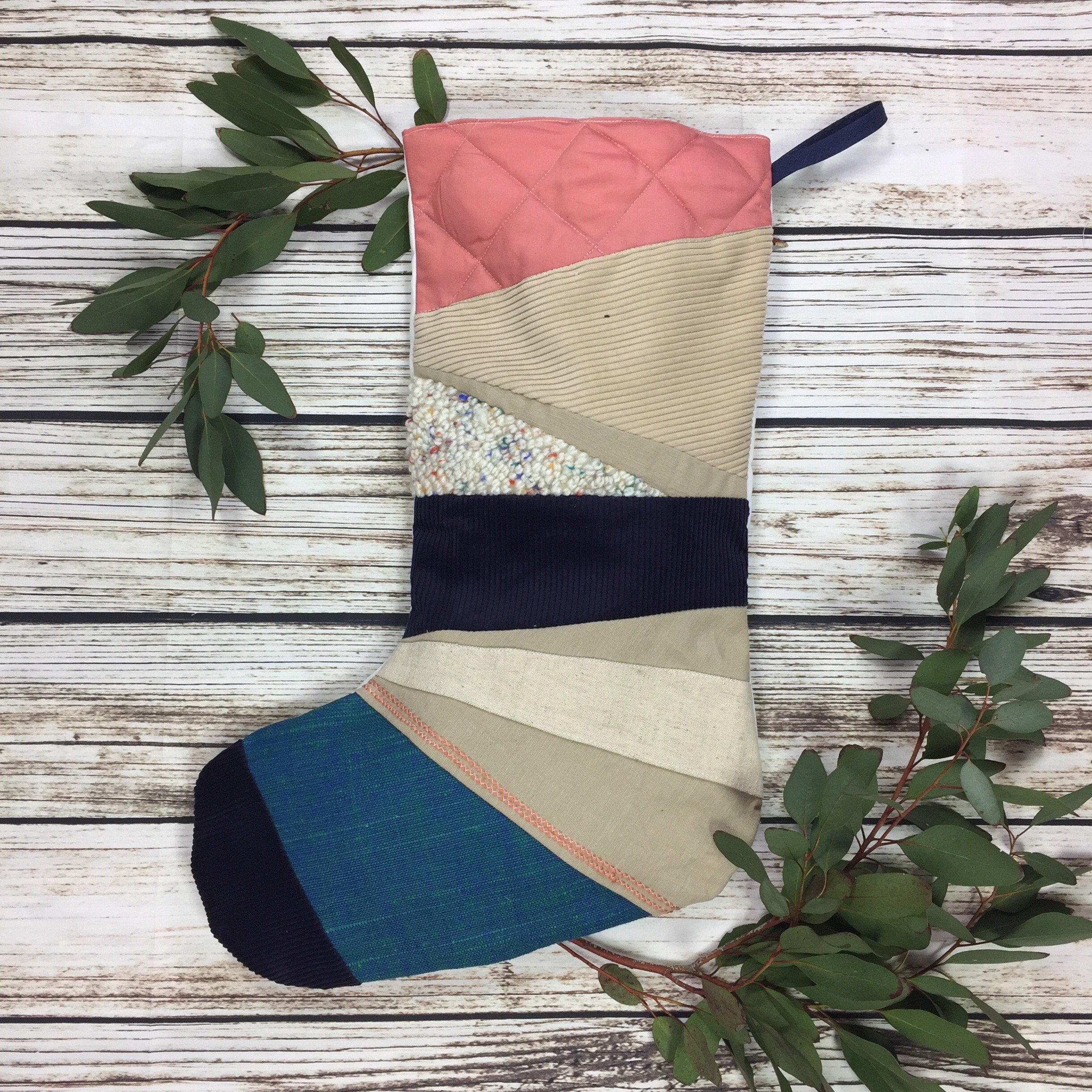 Handmade Christmas Stocking- Large Patchwork, Quilted, Punch Hook! Navy ...