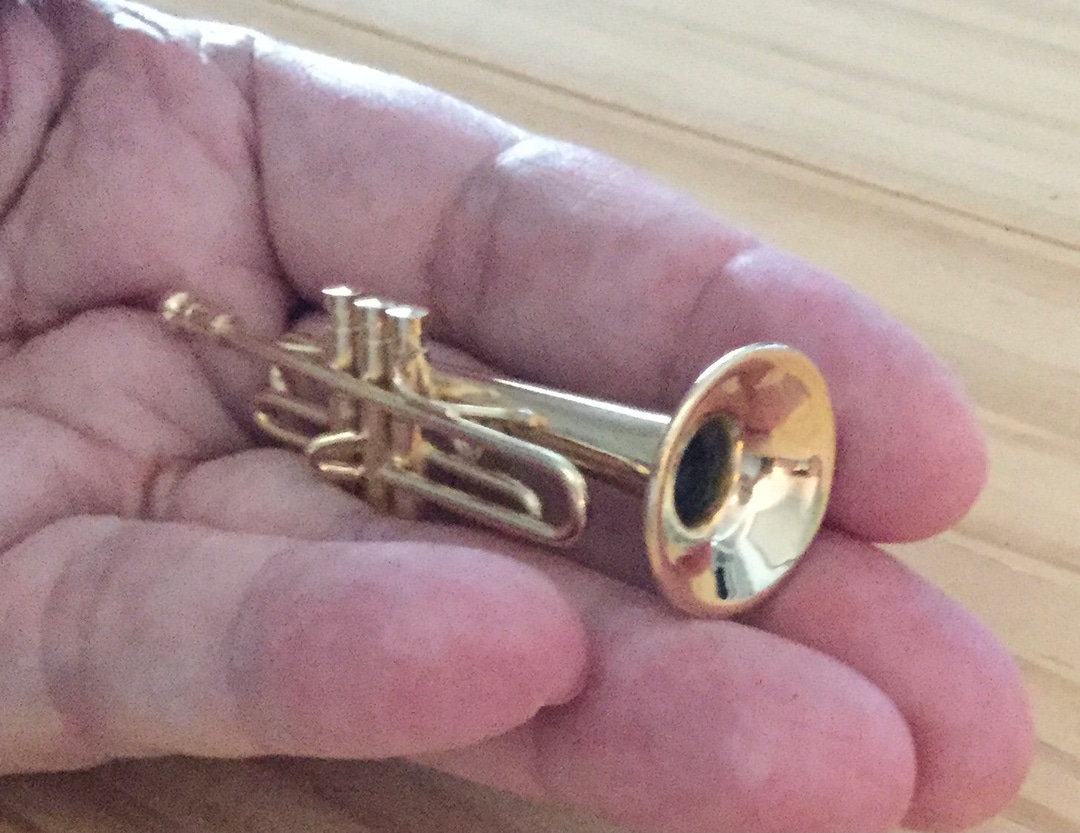 Dollhouse Miniature Musical Instrument, Trumpet With Black/red Velvet ...