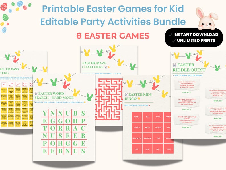Easter Games Bundle Canva Editable Printable Party Games for Kids ...