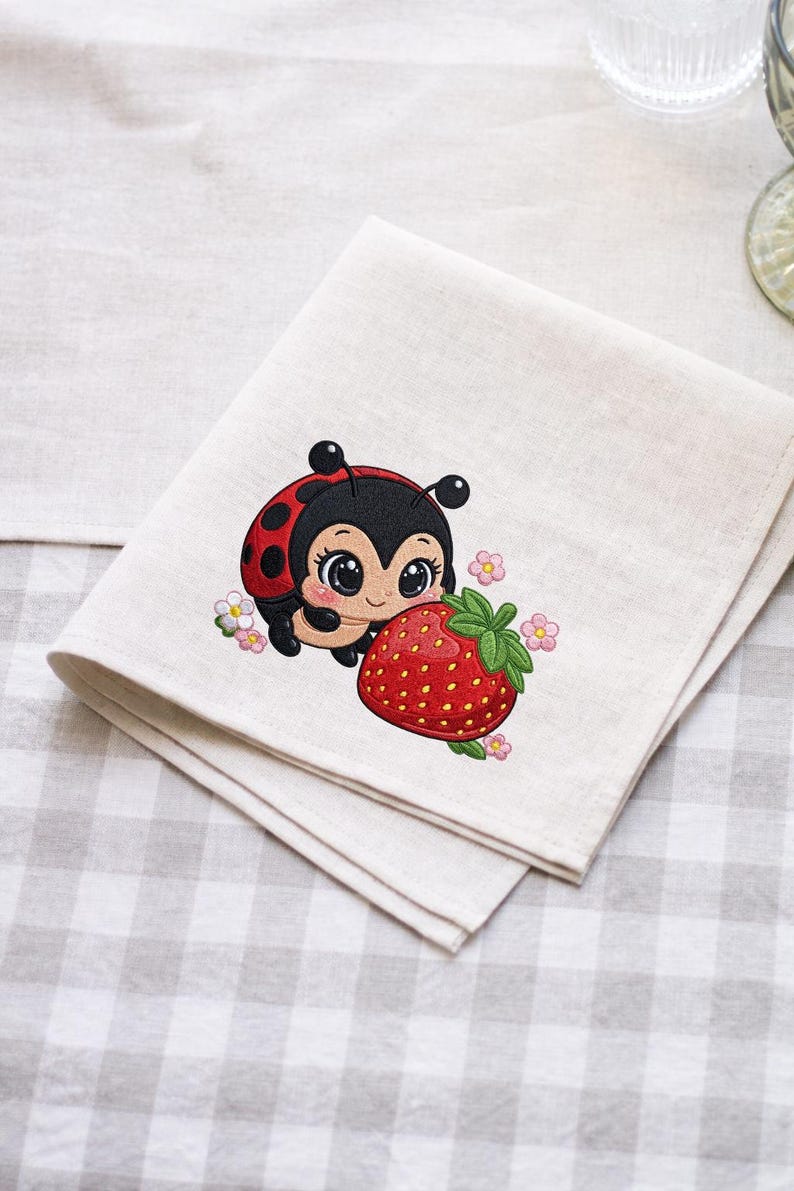 Ladybug Embroidery Design, Cute Ladybug Embroidery File, Strawberry ...