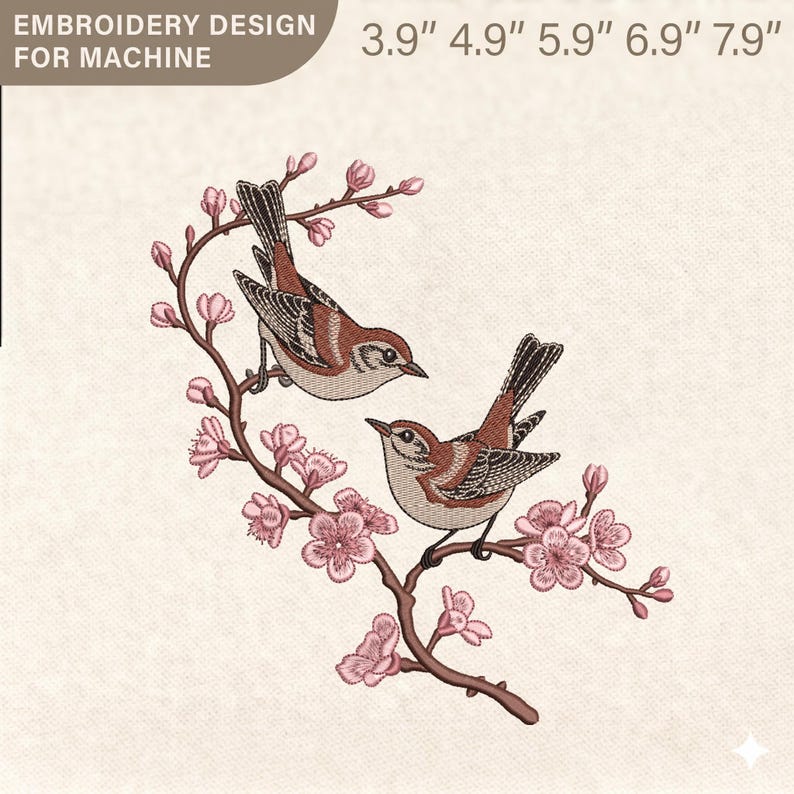 Bird Embroidery Design, Cherry Blossom Embroidery File, Japanese Floral ...