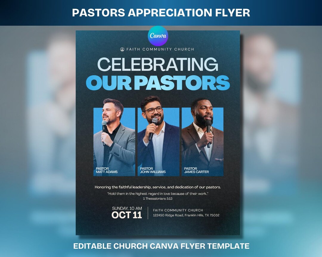 Pastors Appreciation Flyer Template | Church Program Ministry Event ...