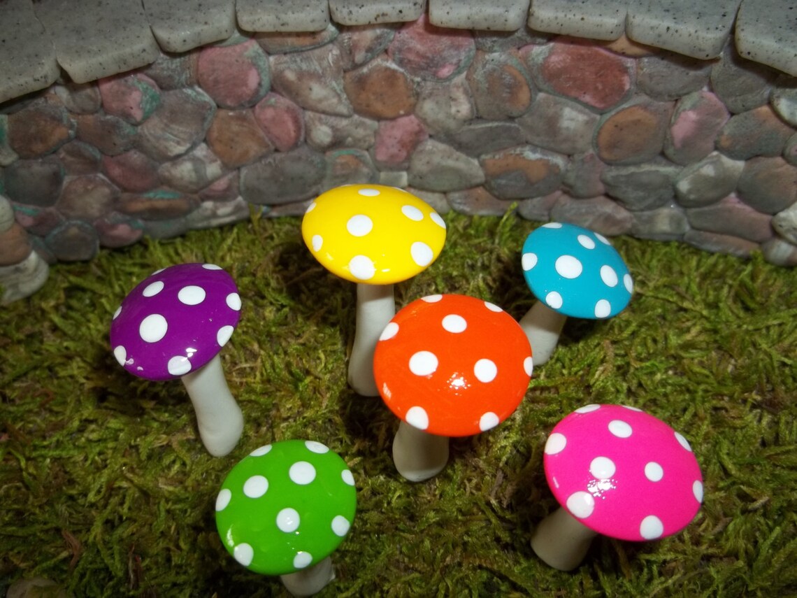 Fairy Garden Mushrooms Set of 6 Bright Colored Terrarium - Etsy