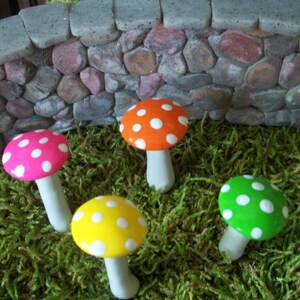 Fairy Garden Mushrooms Set of 4 Bright Colored Terrarium Accessories ...