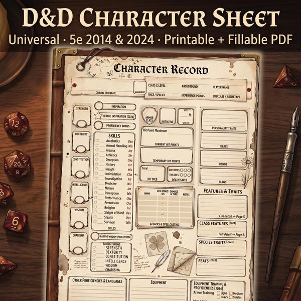 Dnd 5e 2024 character sheet fillable pdf - Etsy Italia