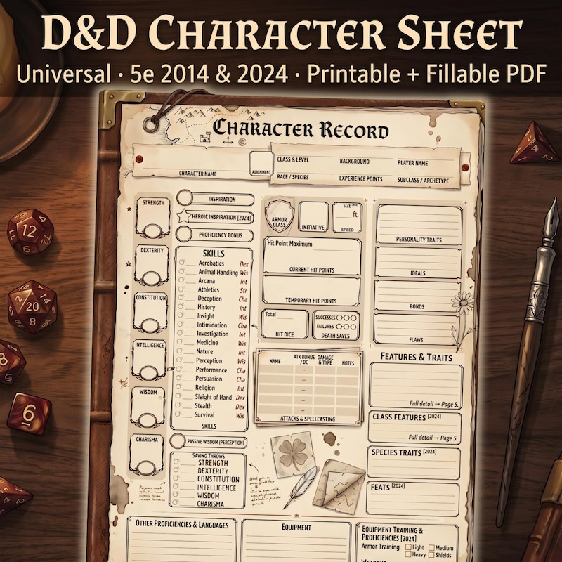 Dnd 5e 2024 character sheet fillable pdf - Etsy Italia