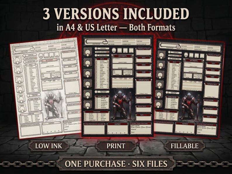 Grimdark Dnd Character Sheet | Fillable PDF | D&D 5e 2014 + 2024 ...