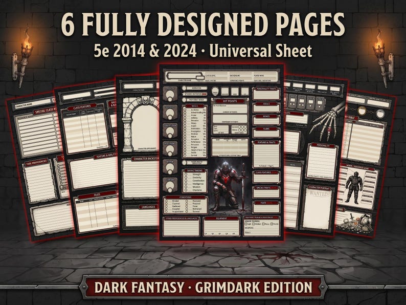 Grimdark Dnd Character Sheet | Fillable PDF | D&D 5e 2014 + 2024 ...