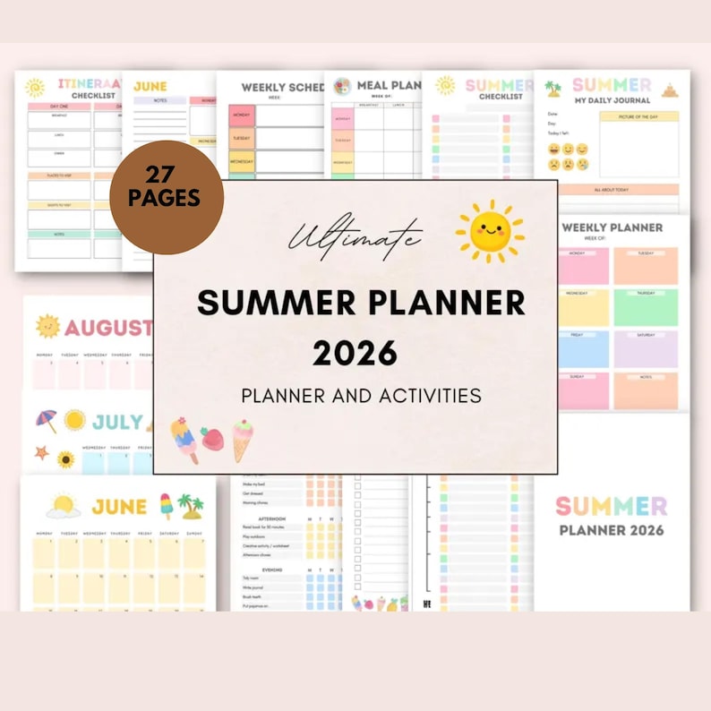 Ultimate Summer Planner 2026 – 27 Pages | Printable Planner & Activity ...