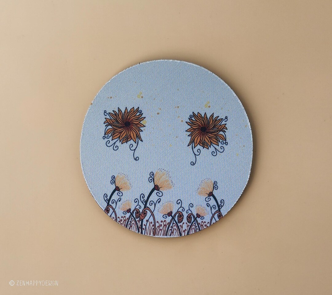4-inch Round Neoprene Coaster With Zentangle Fall Flower Design ...