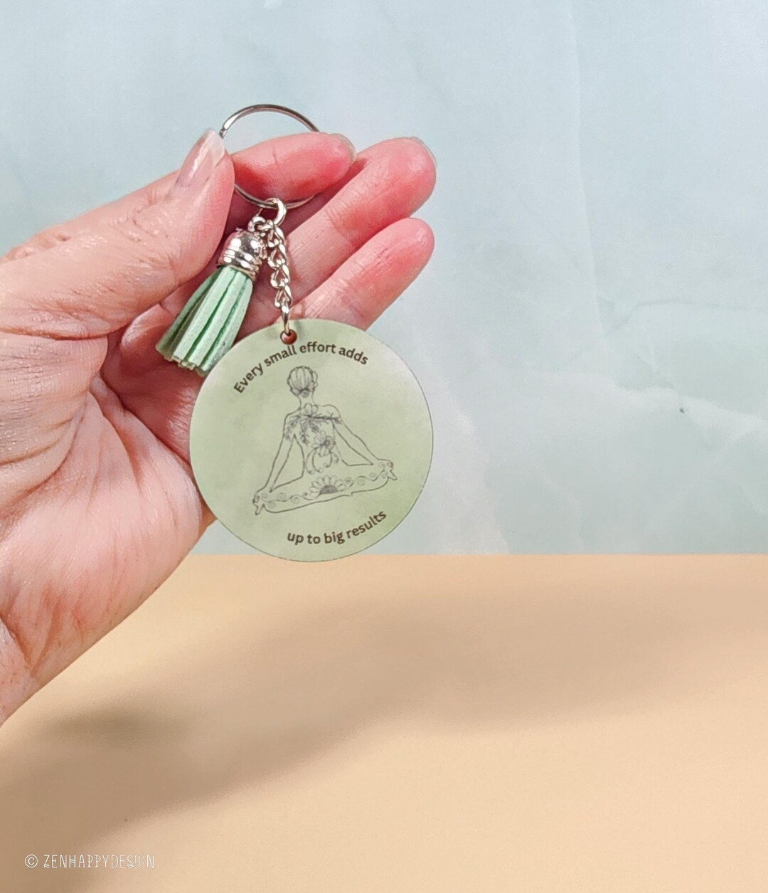 Motivational Lightweight Yoga Pose Keychain With Leather Tassel - Green ...