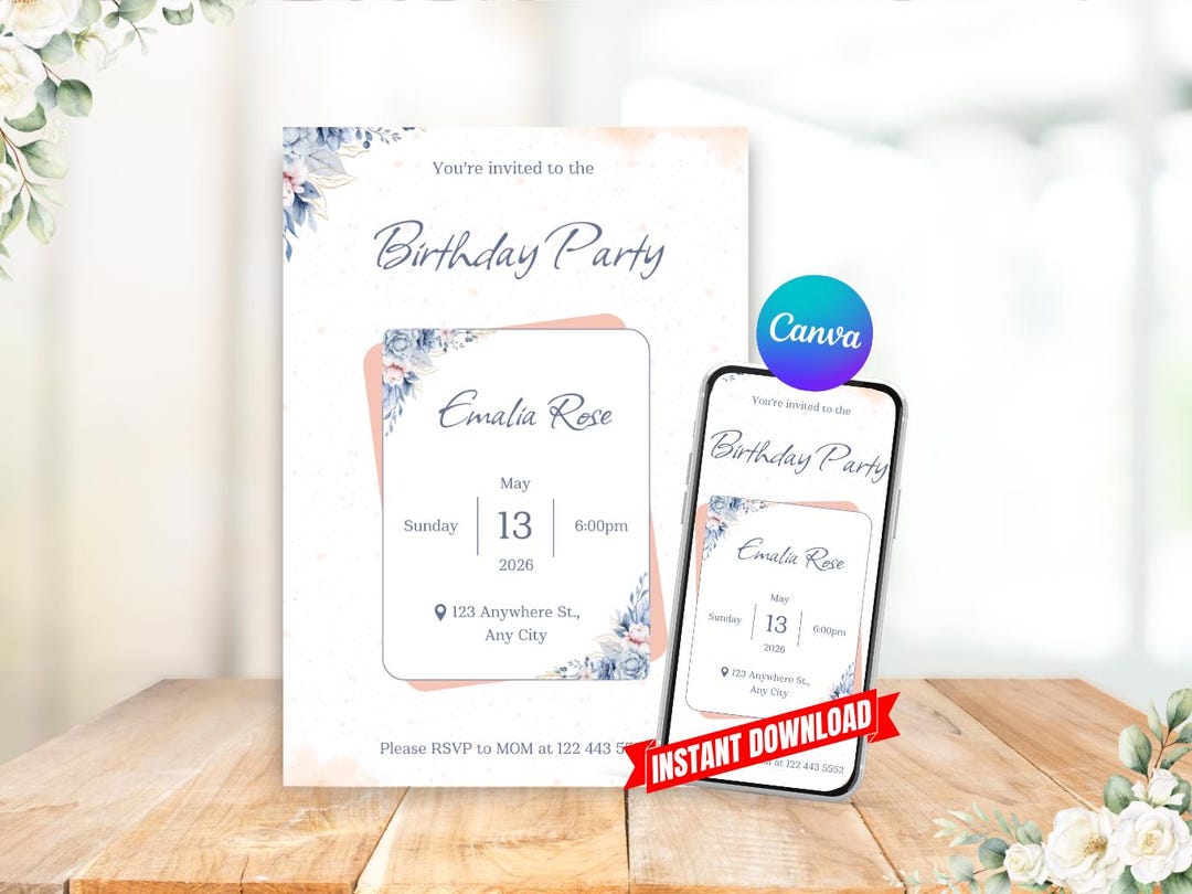 Editable Birthday Invitation | Modern Minimalist Party Invite (digital ...