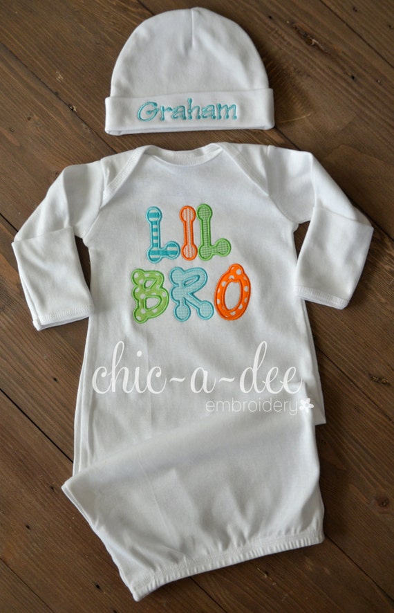 Items similar to Personalized Little Brother Newborn Layette & Hat on Etsy