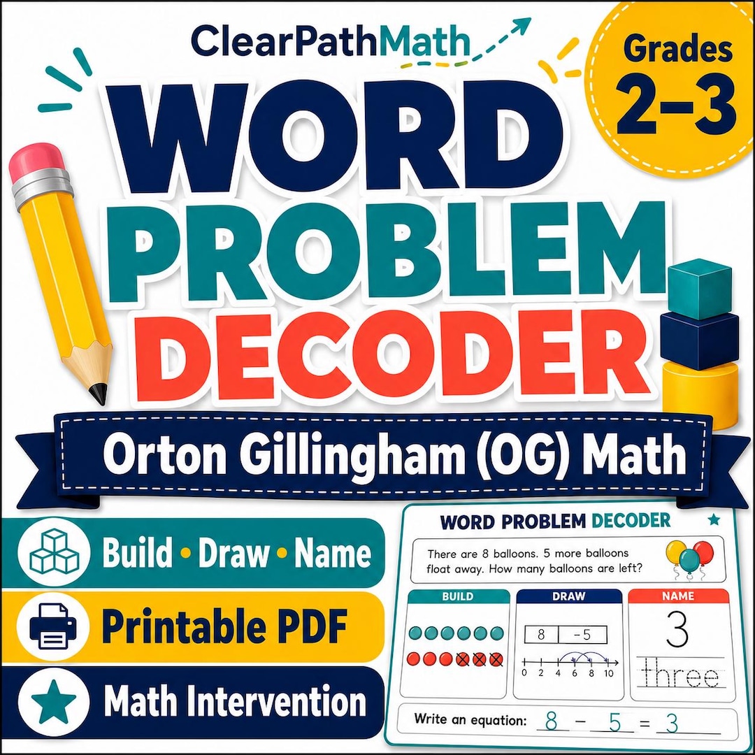 Grades 2-3 Math Word Problem Decoder | Orton Gillingham Intervention ...