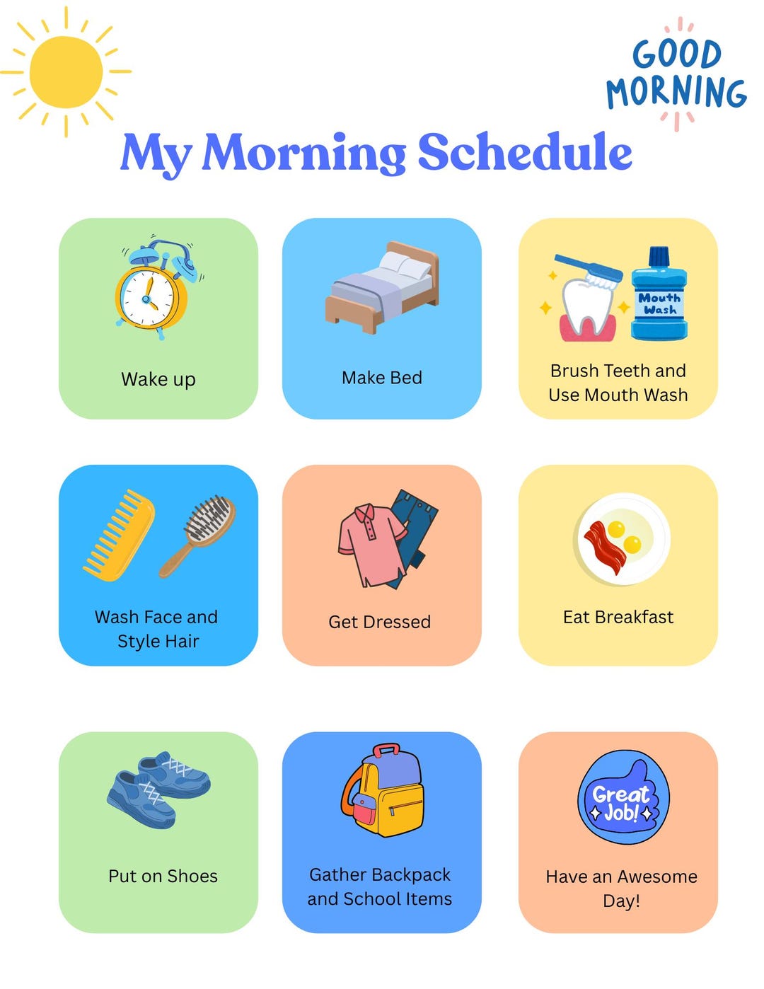 ADHD Kids Morning Routine Chart, Visual Schedule, Editable Canva ...