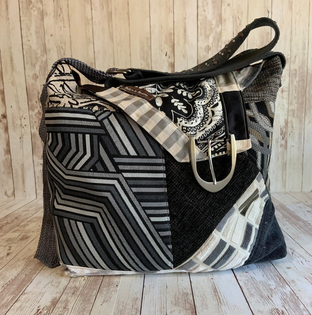Vegan Patchwork Satchel: Upcycled Fabric Crossbody Bag - Etsy