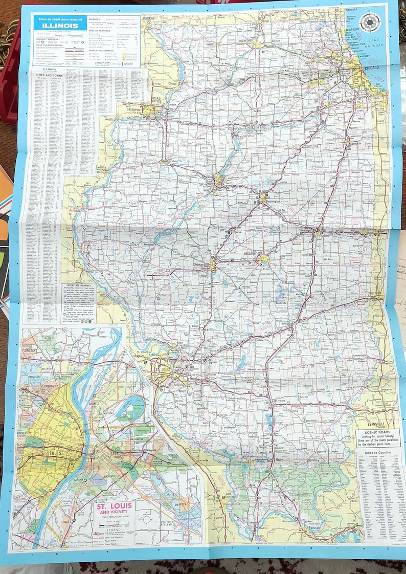 Vintage Paper Map 1980's Illinois Road Map Chicago - Etsy