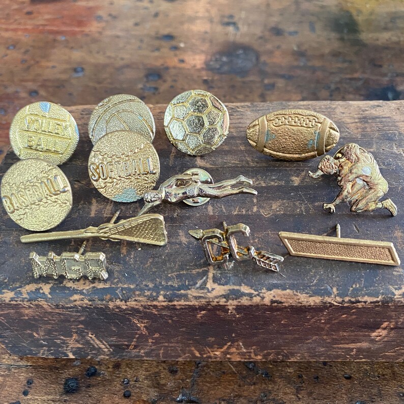 Vintage Varsity Sport Pin Gold Metal Letterman Pin | Etsy