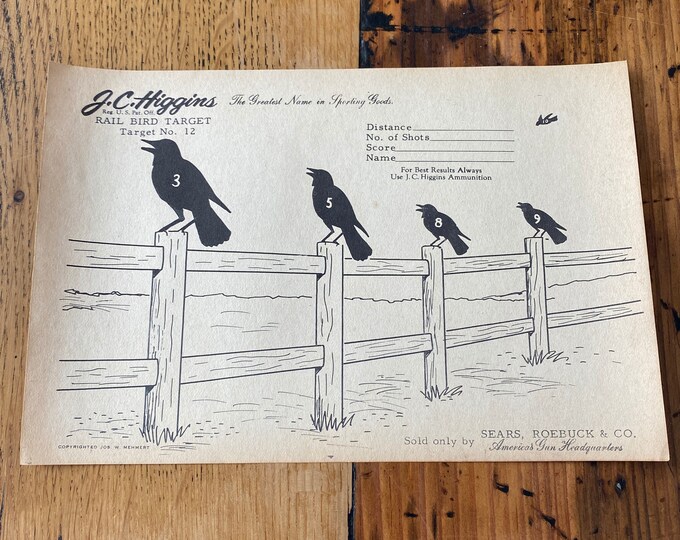 Vintage JC Higgins Rail Bird Target Paper Target No. 12 Sears Roebuck ...