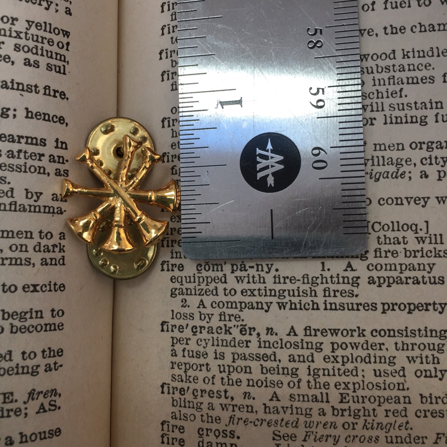 Vintage Fire Department Brass Rank Pin - Uniform collar Pin - Four ...