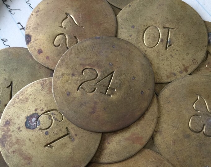 Set of 3 - Antique Numbered Round Brass Locker Tags - Vintage Room Key ...