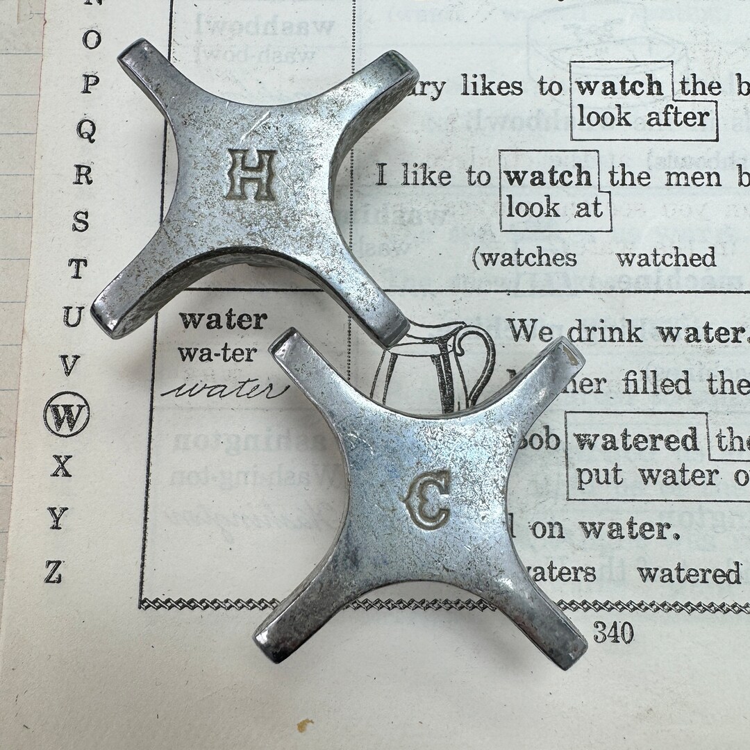 Vintage Hot Cold Water Faucet Handle Matching Set of Two - Brass Nickel ...