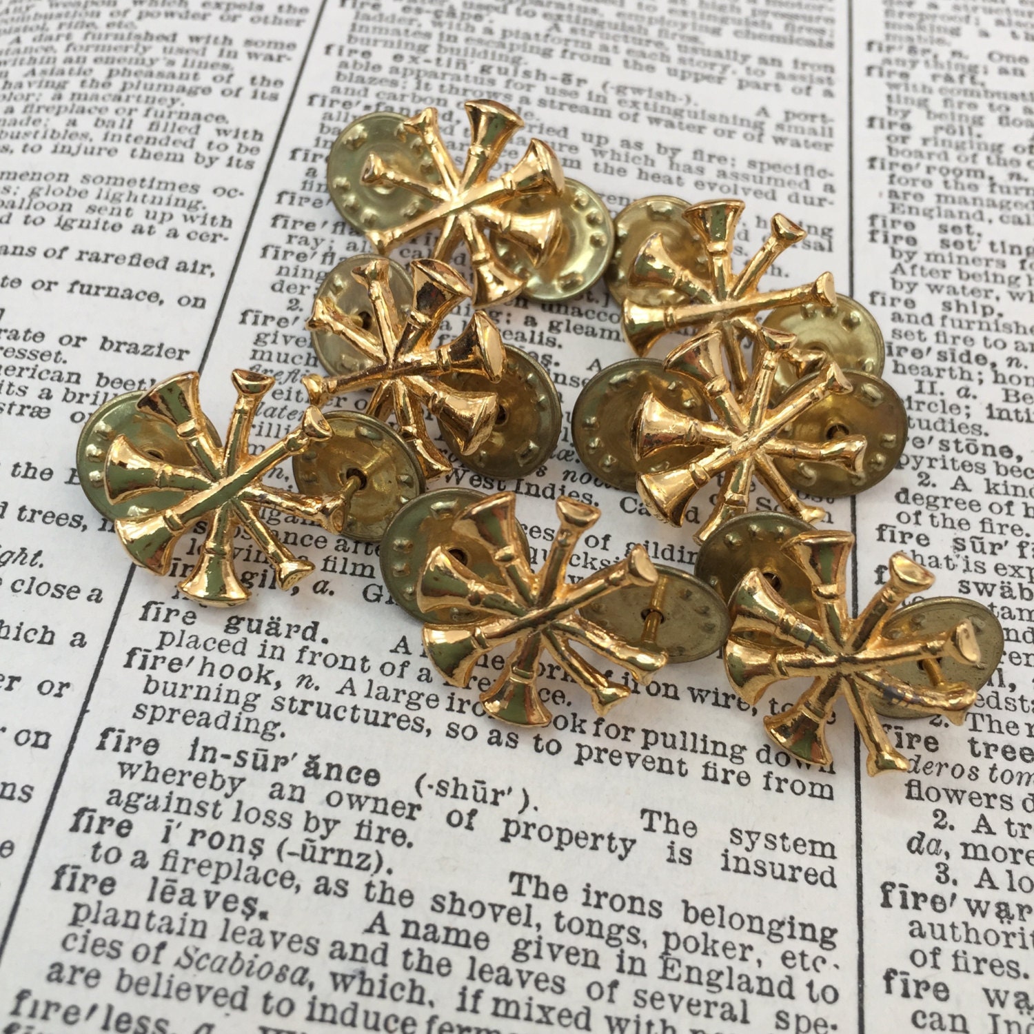 Vintage Fire Department Brass Rank Pin - Uniform collar Pin - Four ...