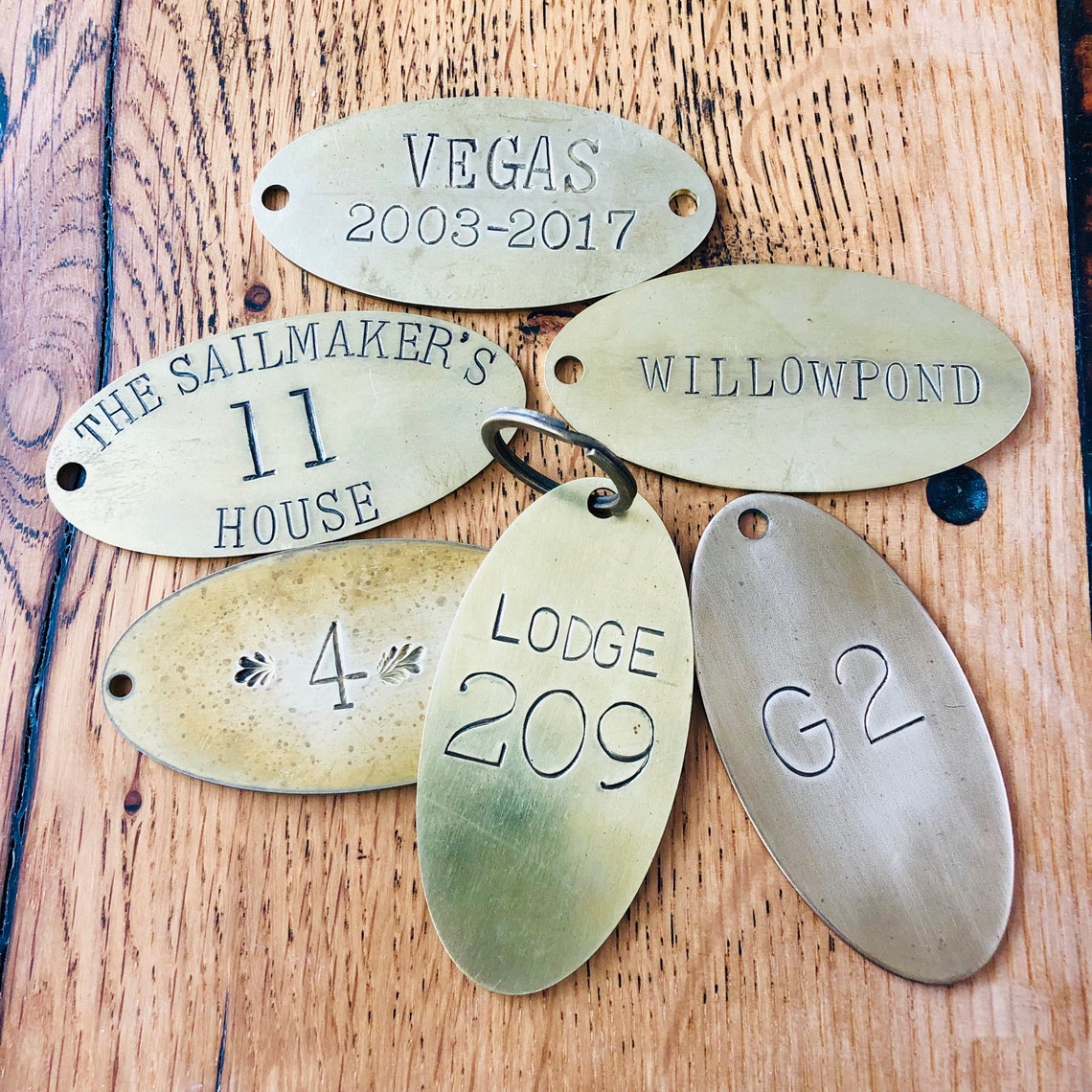 Custom Hand Stamped Hotel Room Key Tags Brass Key Chain Fob | Etsy
