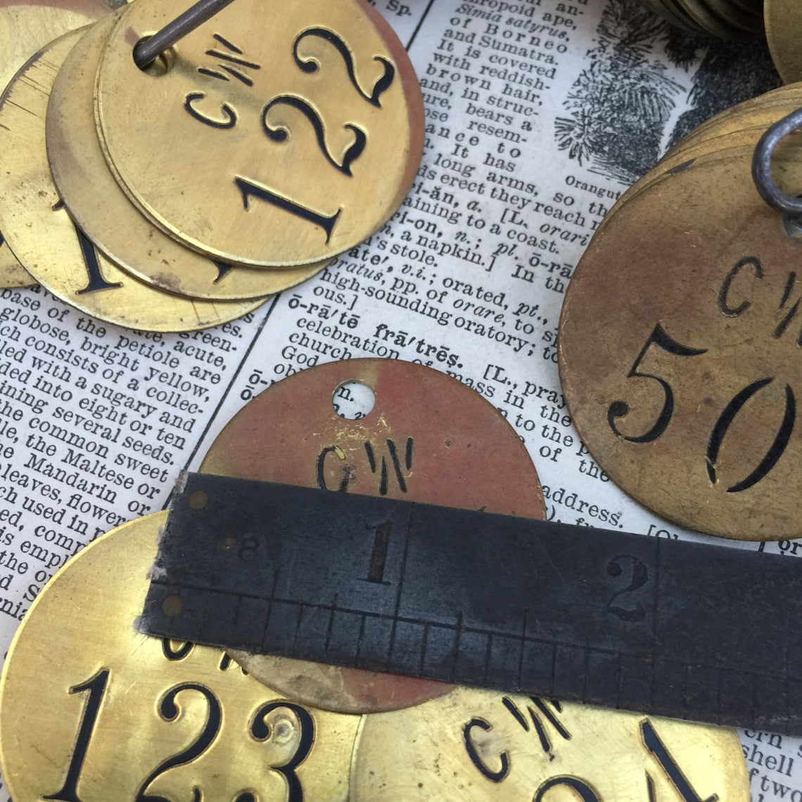 Antique Numbered Brass Tags Set of 3 Black Numbers on - Etsy