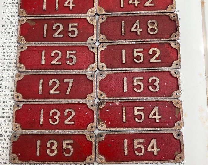 Vintage Fire Box Numbers Red Tags Metal Tag - Favorite Numbers ...