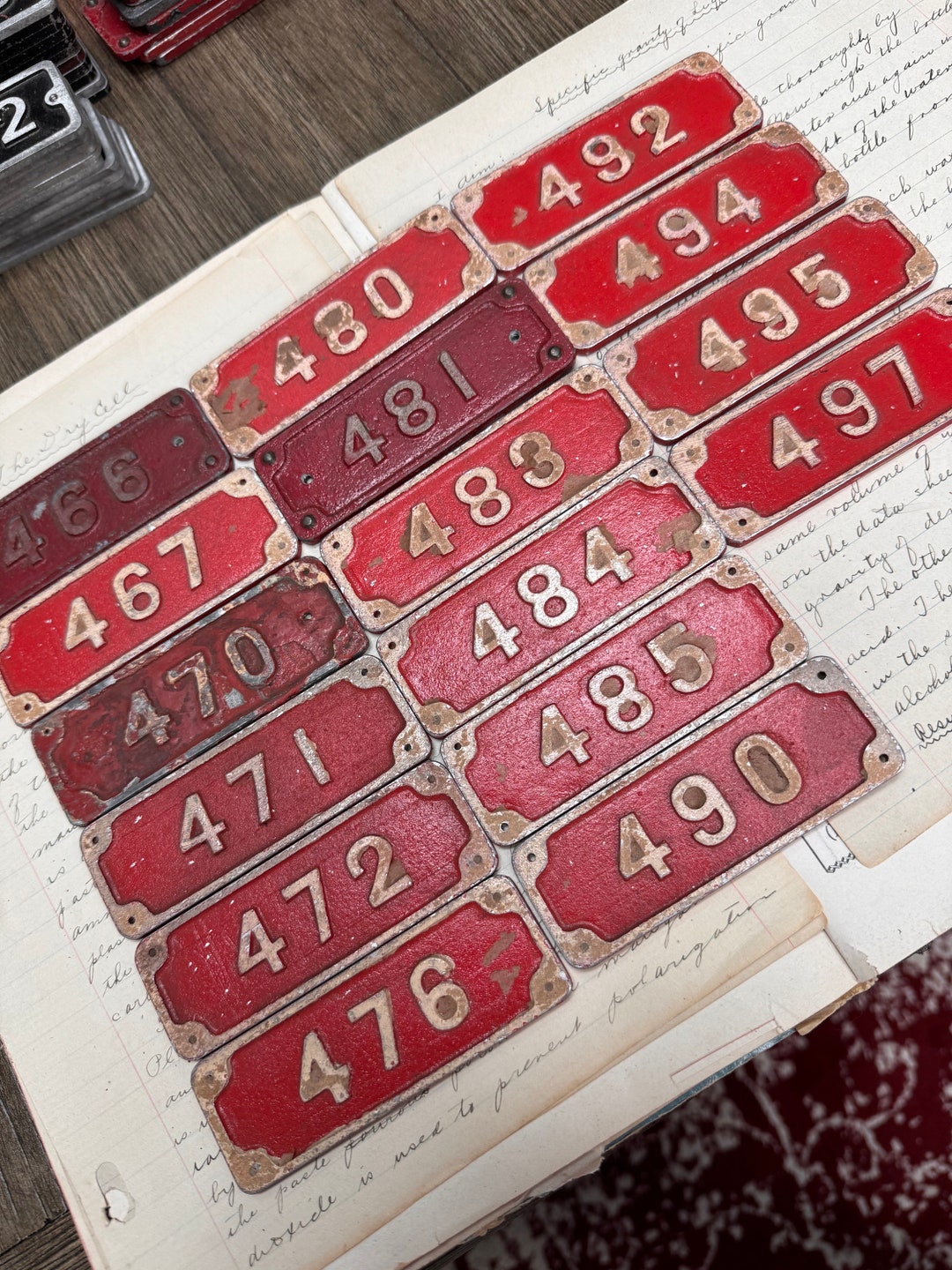 Vintage Fire Box Numbers Red Tags Metal Tag - Favorite Numbers ...