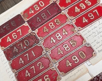 Vintage Fire Box Numbers Red Tags Metal Tag Favorite Numbers Industrial ...
