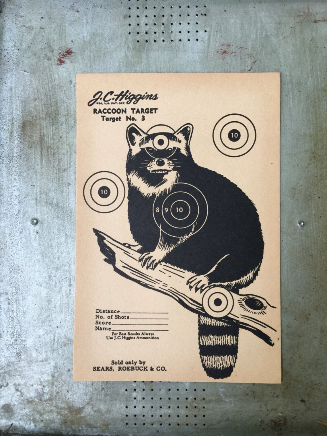 Vintage J.C. Higgins Raccoon Target Paper Target No. 3 Sears Roebuck ...
