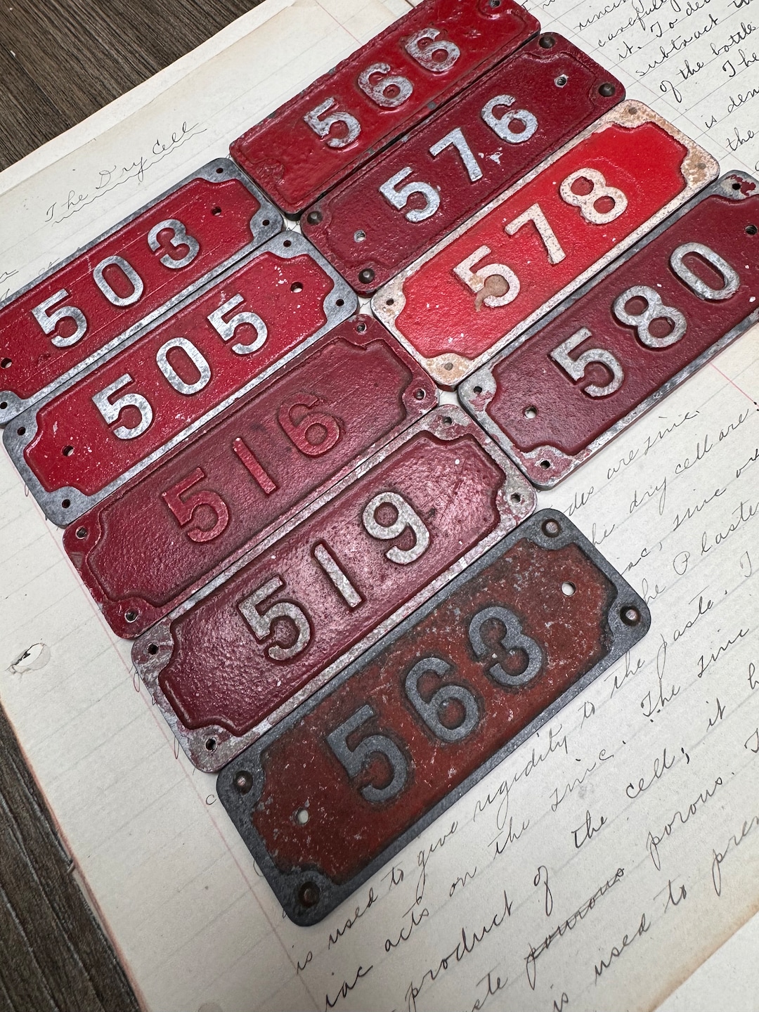 Vintage Fire Box Numbers Red Tags Metal Tag - Favorite Numbers ...