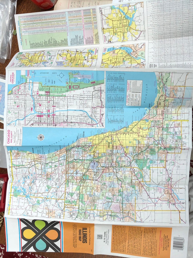 Vintage Paper Map 1980's Illinois Road Map Chicago - Etsy