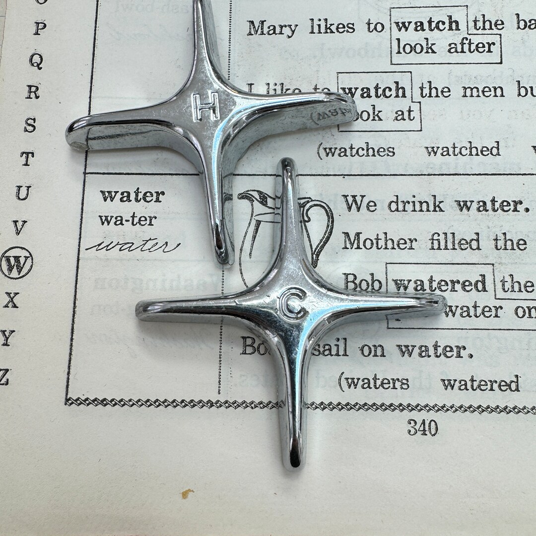 Vintage Hot Cold Water Faucet Handle Matching Set of Two - Brass Nickel ...