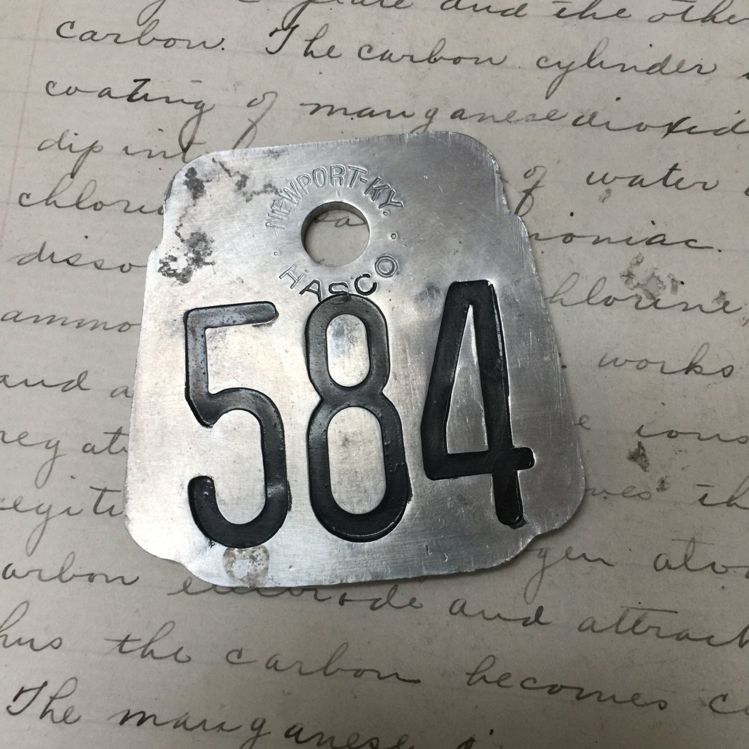 Vintage Aluminum cow tag – number 584 - antique metal livestock ID tag ...