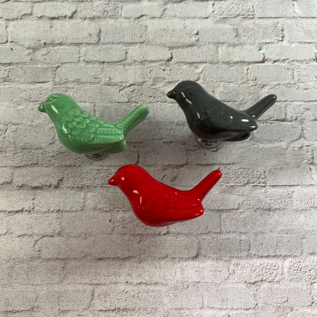 Ceramic Bird Cabinet Knobs - Colored Bird Cabinet Hardware - Bird Door Knob - Ceramic Bird ...