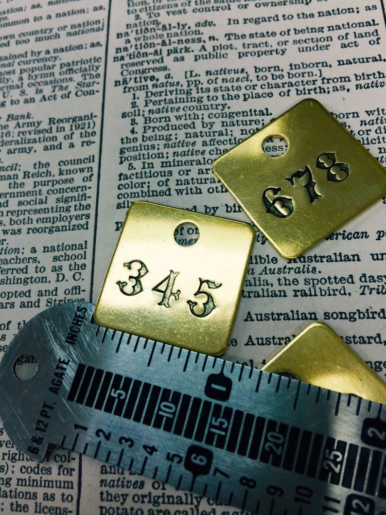 Custom Hand Punched Old English Square Brass Tag - Hand Stamped Room ...