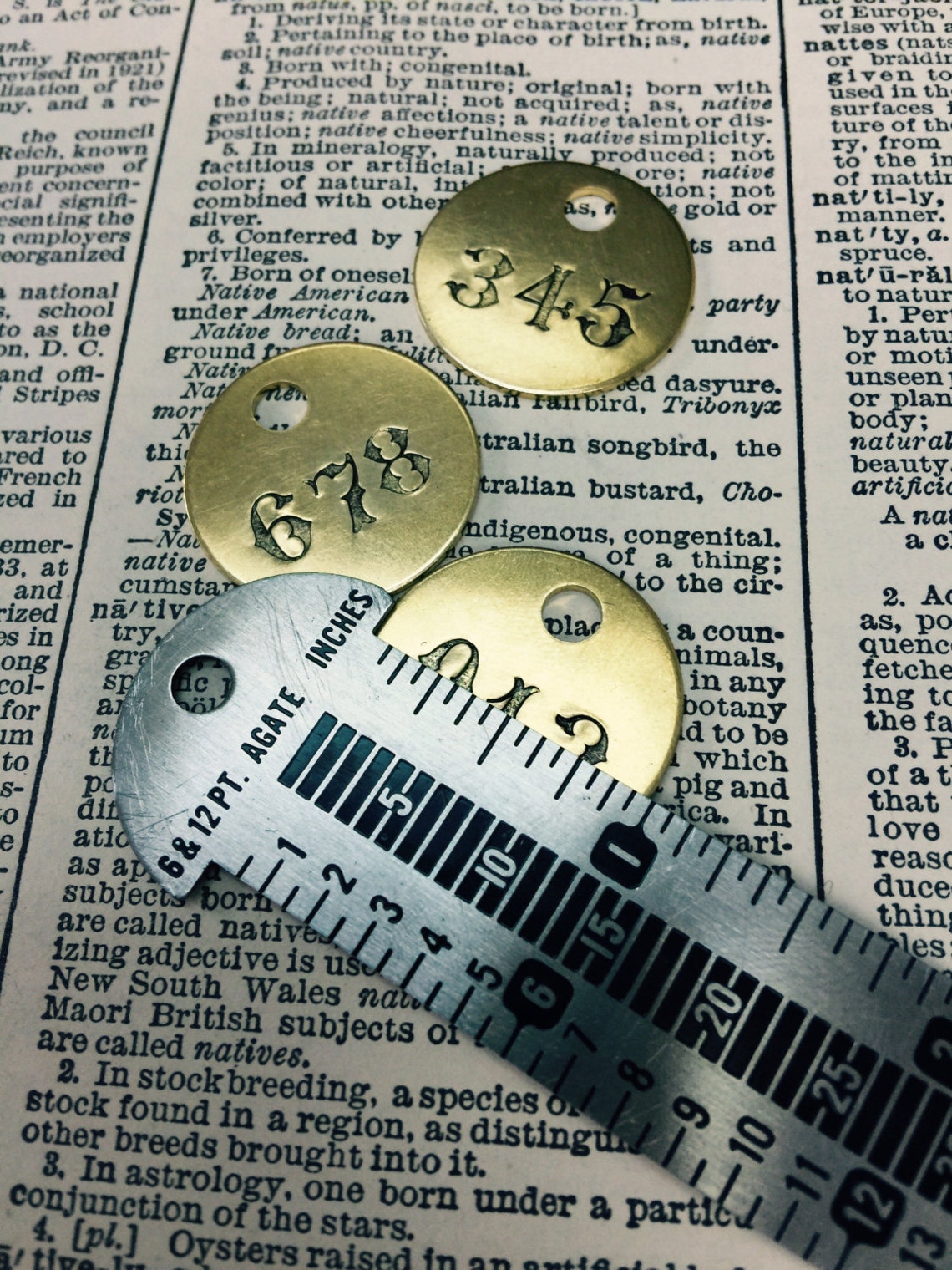 Custom Hand Stamped Old English Round Brass Tag - Handmade Room Key Tag ...