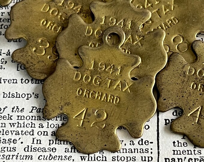 Vintage Brass Dog Tax Tag Orchard County - Dog Tax 1941 - Dog Id Tag ...