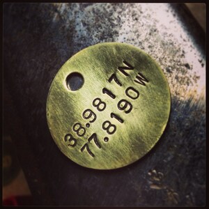 GPS Location Coordinate Brass Tag - Hand Punched Latitude Longitude ...