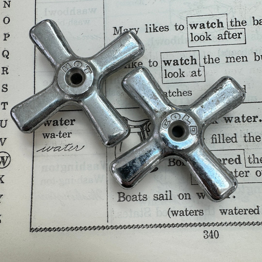 Vintage Hot Cold Water Faucet Handle Matching Set of Two - Brass Nickel ...