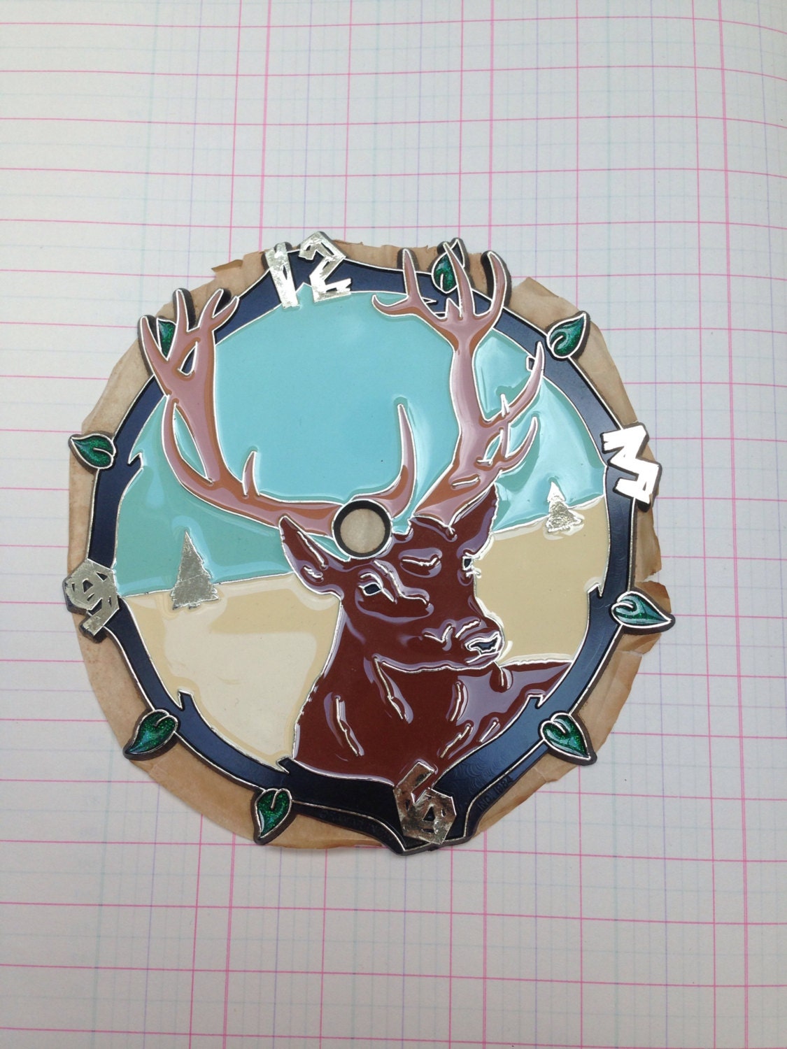 Vintage plastic clock face - big buck or deer with gold numbers ...