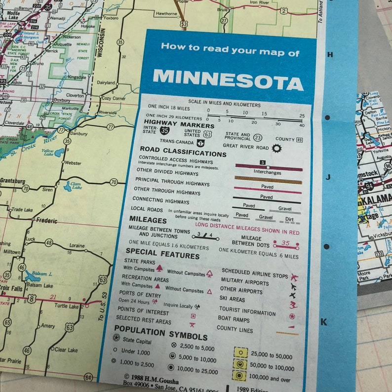 Vintage Paper Map 1980's Map Your Choice MN IA or MI | Etsy