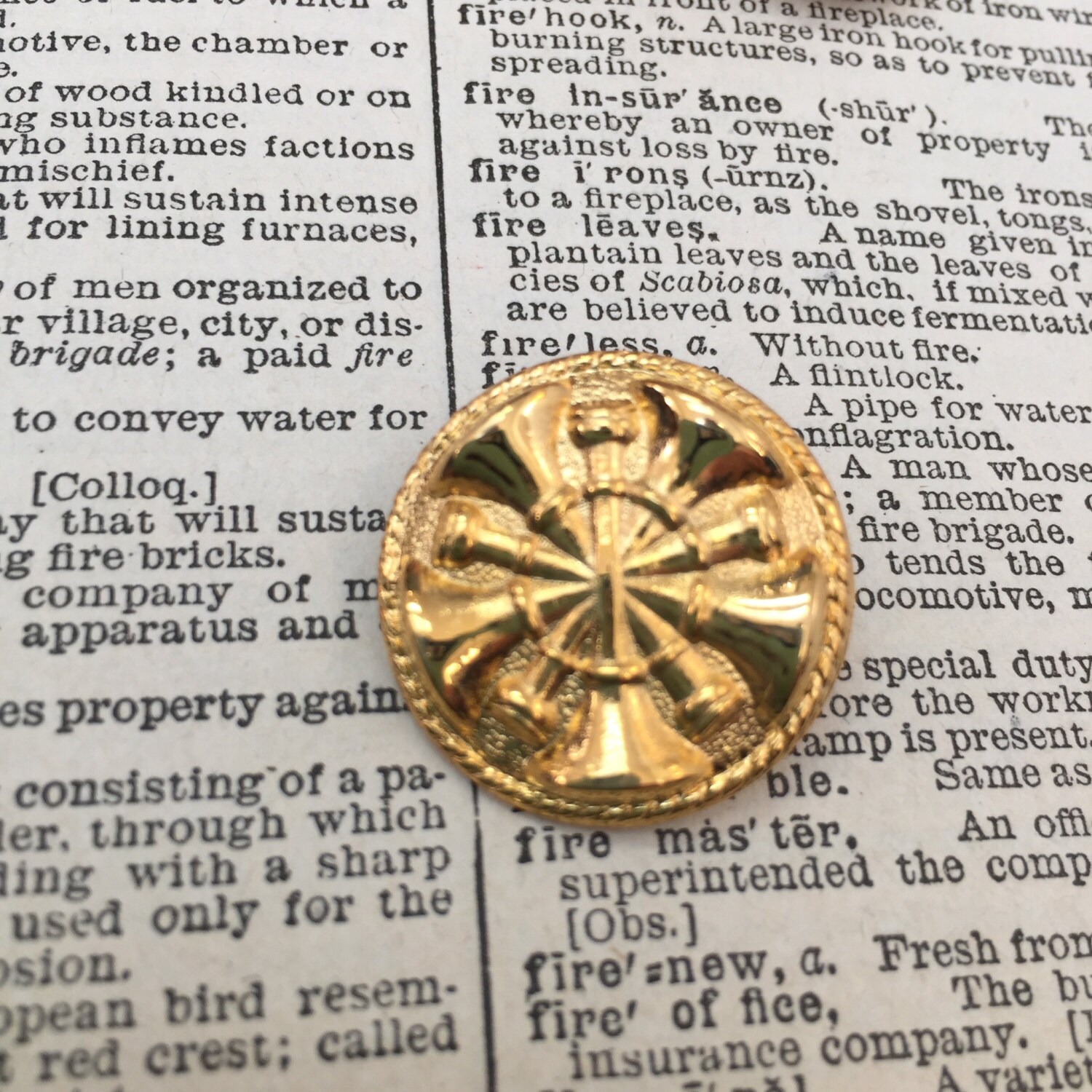 Vintage Fire Department Brass Rank Pin - Uniform collar Pin - Five ...