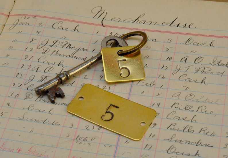 Hotel Room Number and Key Brass Tags Set - Custom Hand Punched - Hand ...