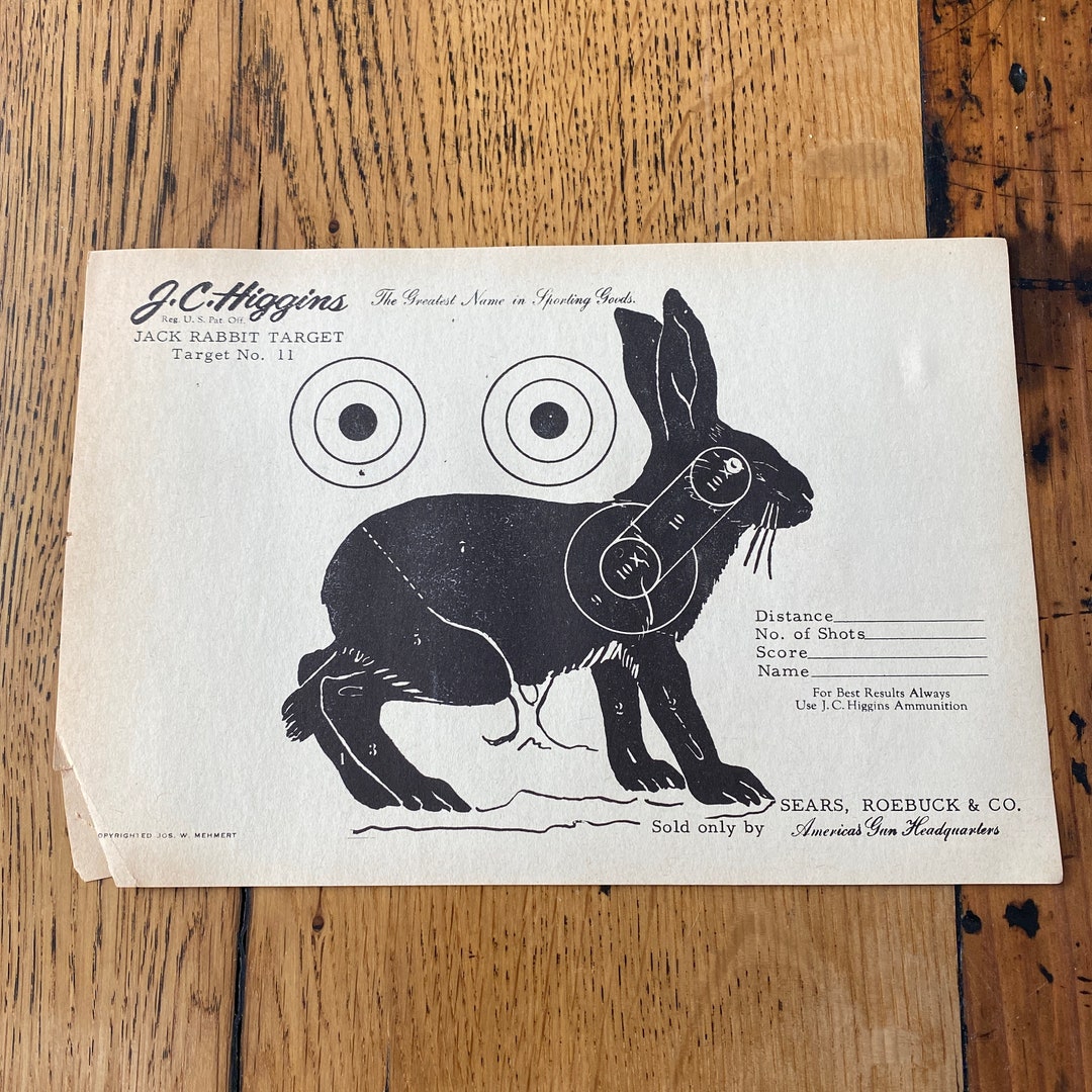 Vintage JC Higgins Jack Rabbit Target Paper Target No. 11 Sears Roebuck ...